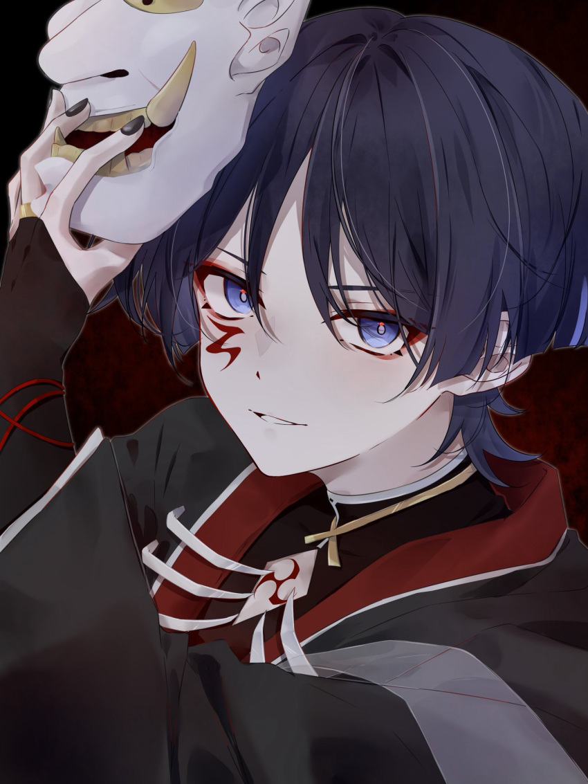 Safebooru - 1boy blue eyes blue hair electro symbol (genshin impact ...