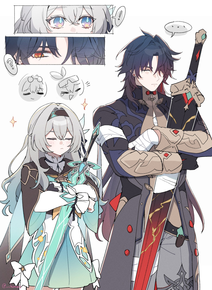 Safebooru - ! ... 1boy 1girl ? ahoge bandaged hand bandages blade ...