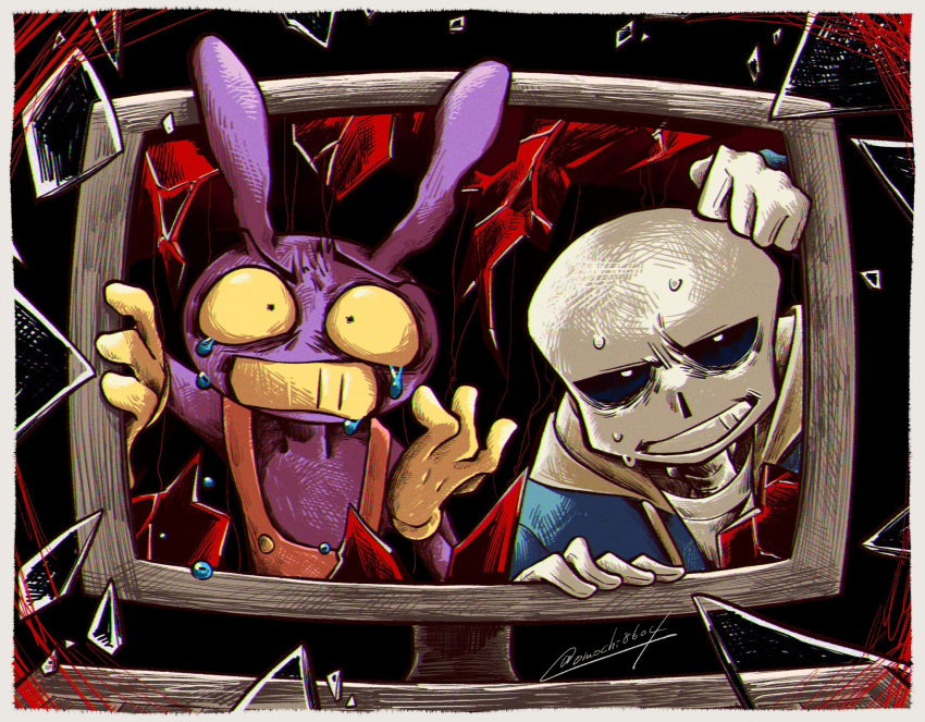 Safebooru - 2boys animal ears broken glass colored sclera colored teeth ...