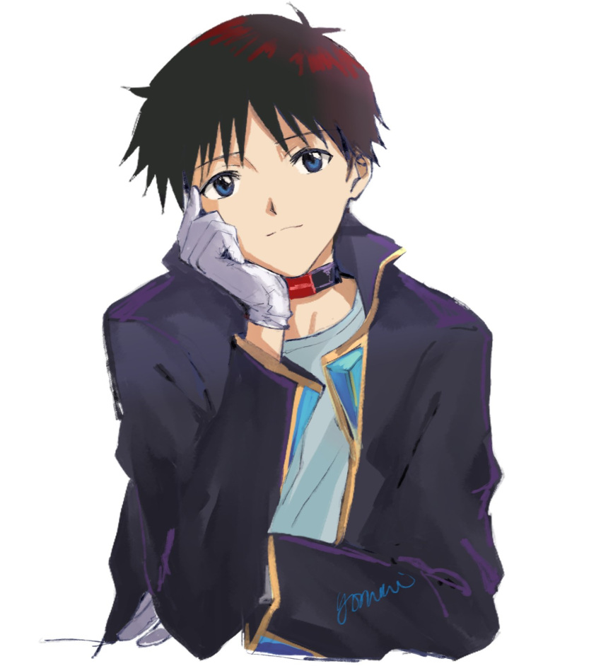 Safebooru - 1boy alternate costume black hair blue eyes dss choker ...
