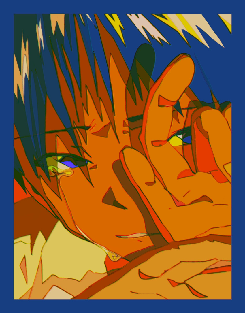 Safebooru - 1boy black hair blue border blue eyes border commentary ...