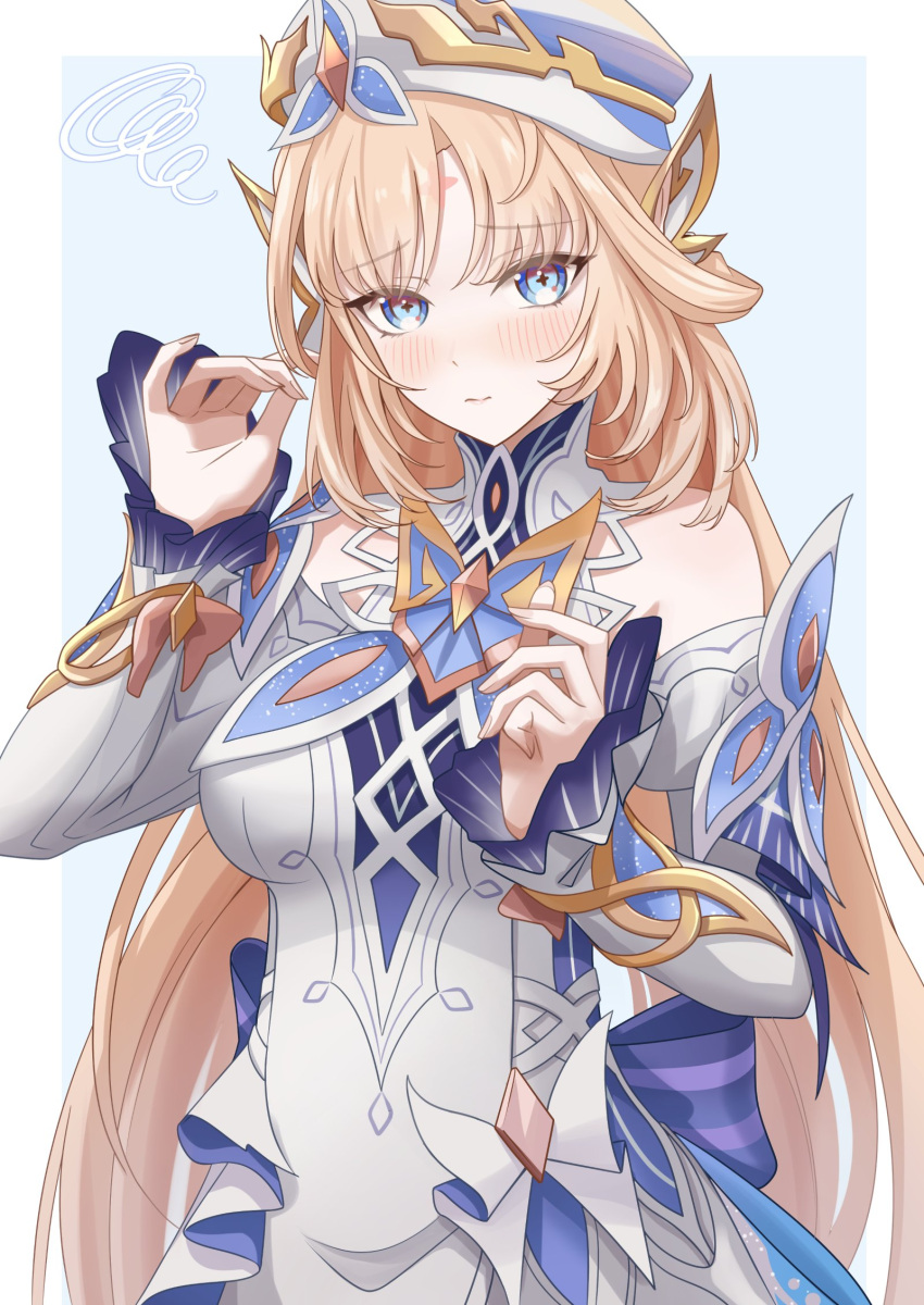 Safebooru - 1girl bare shoulders beret blonde hair blue eyes blush ...