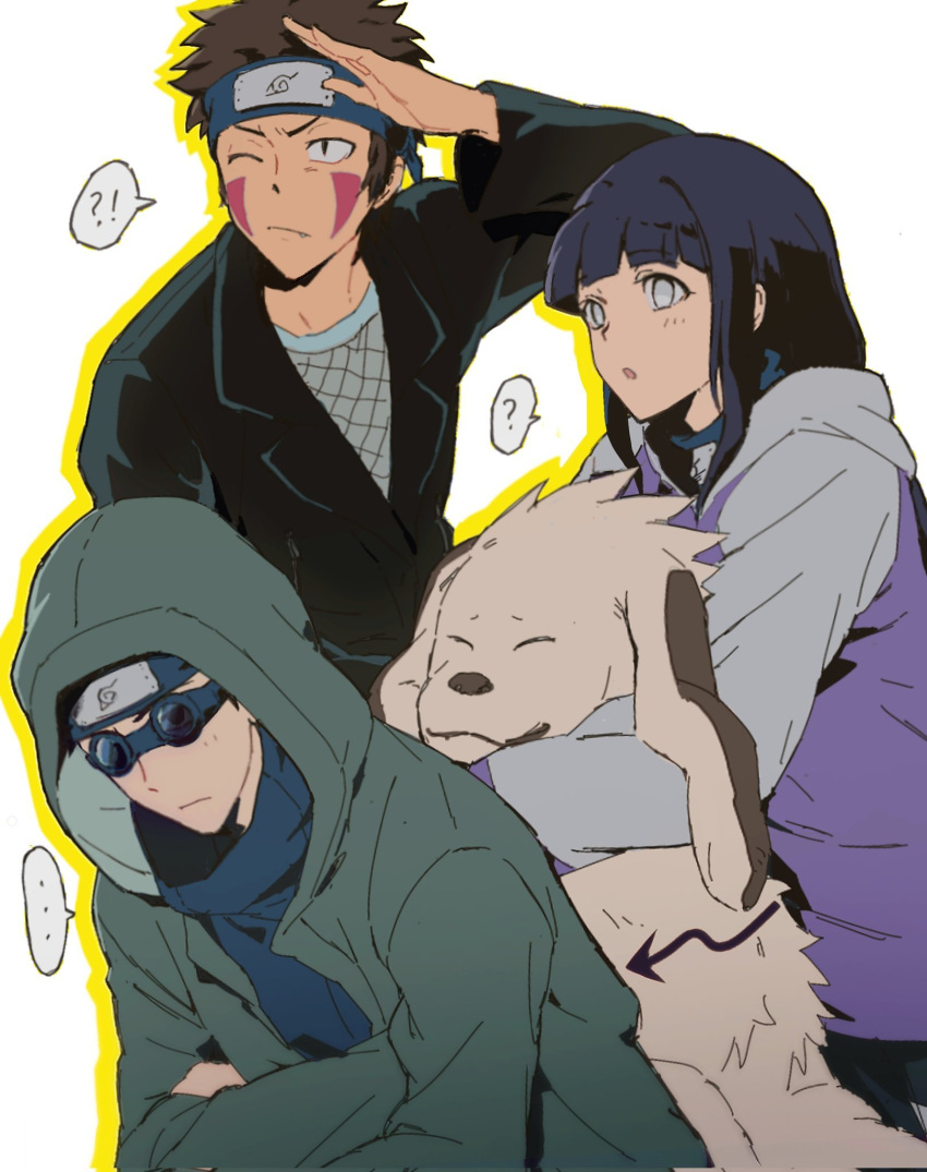 Safebooru - !? ... 1girl 2boys ? aburame shino akamaru (naruto) arm ...