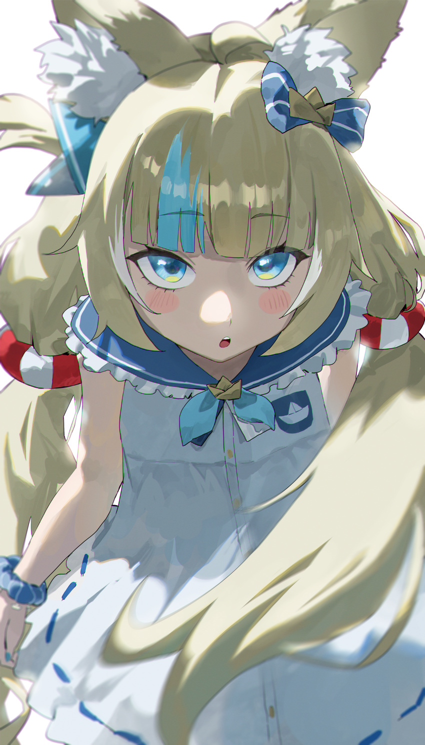 Safebooru - 1girl absurdres animal ear fluff animal ears blue bow blue eyes blue streaks bow cat ...