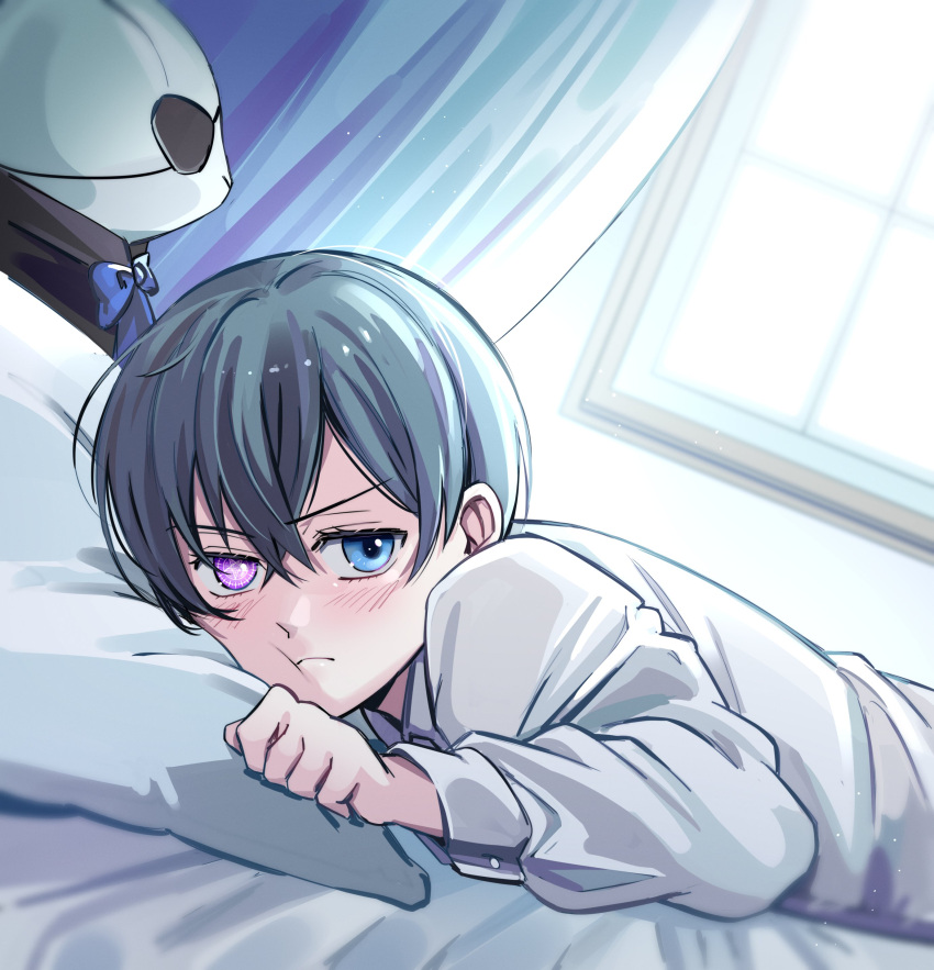 Safebooru - 1boy absurdres bishounen blue eyes blush bow child ciel phantomhive closed mouth ...