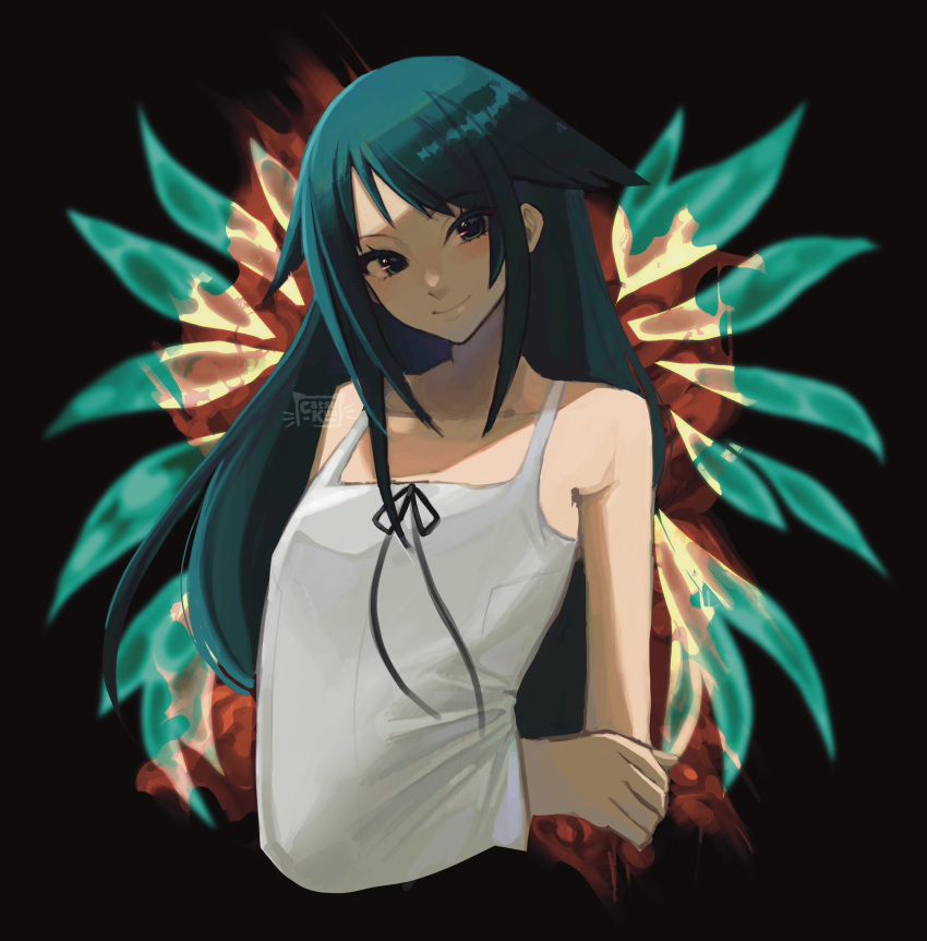 Safebooru - 1girl arms behind back bare shoulders black background ...