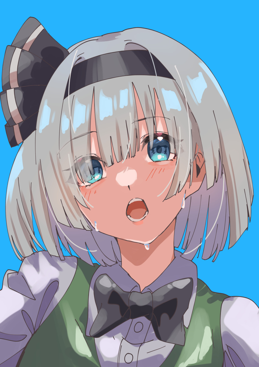 Safebooru - 1girl absurdres amateru black bow black bowtie blue background blue eyes blush bow ...