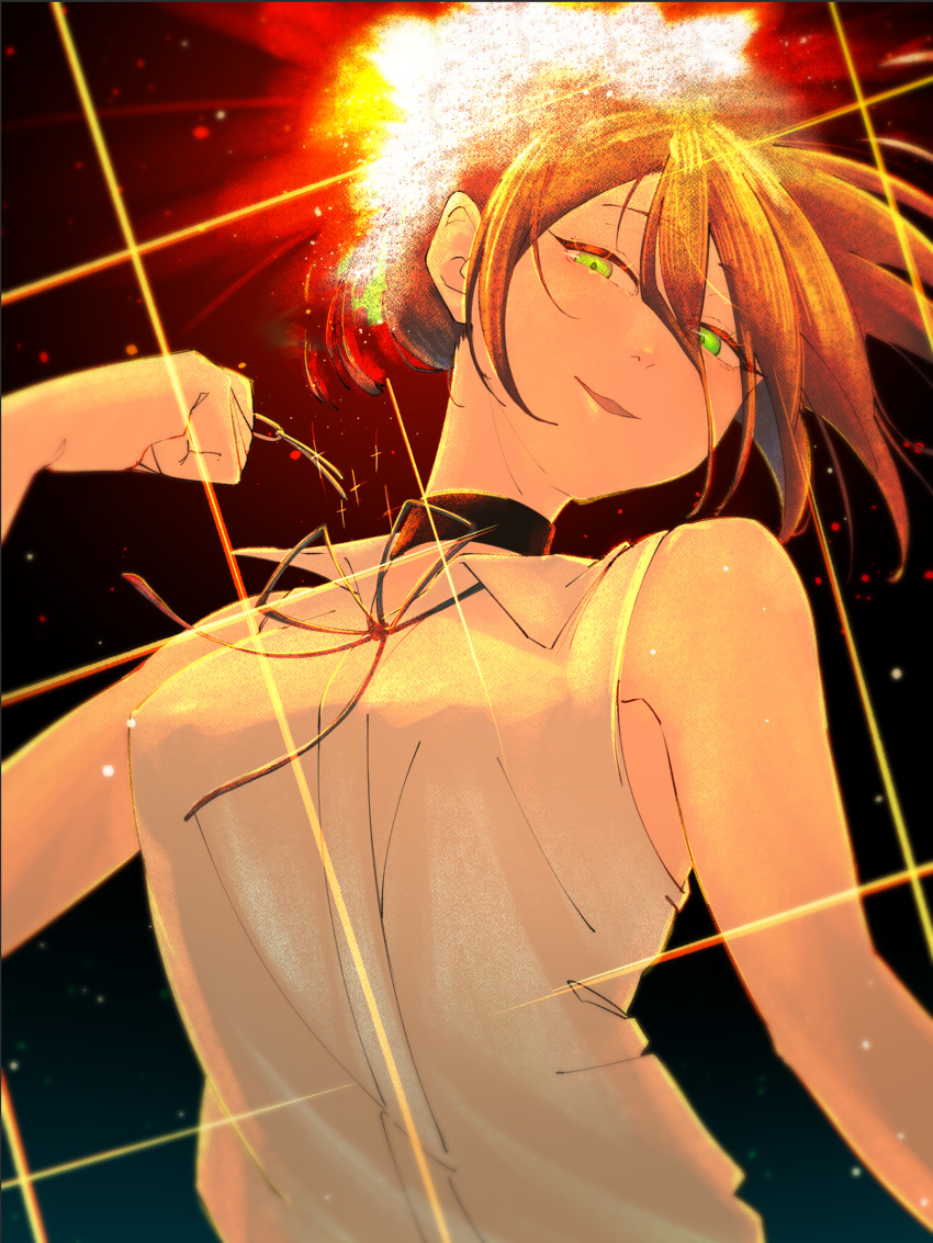 Safebooru - 1girl absurdres black choker black hair chainsaw man choker collared shirt green ...