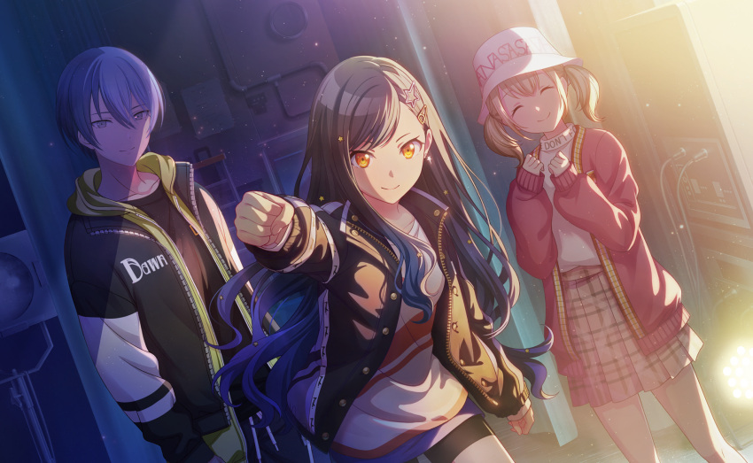 Safebooru - 1boy 2girls ^ ^ aoyagi touya azusawa kohane black hair black jacket black shirt ...