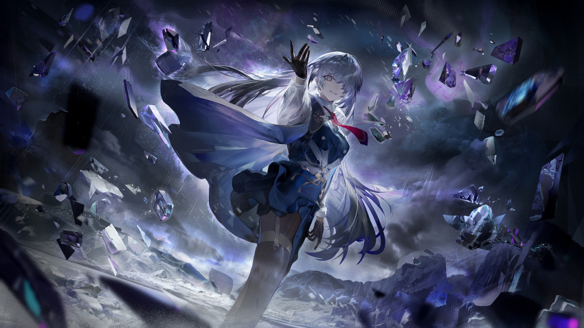 Safebooru - 1girl arcaea artist request black gloves black pantyhose black skirt bow collared ...