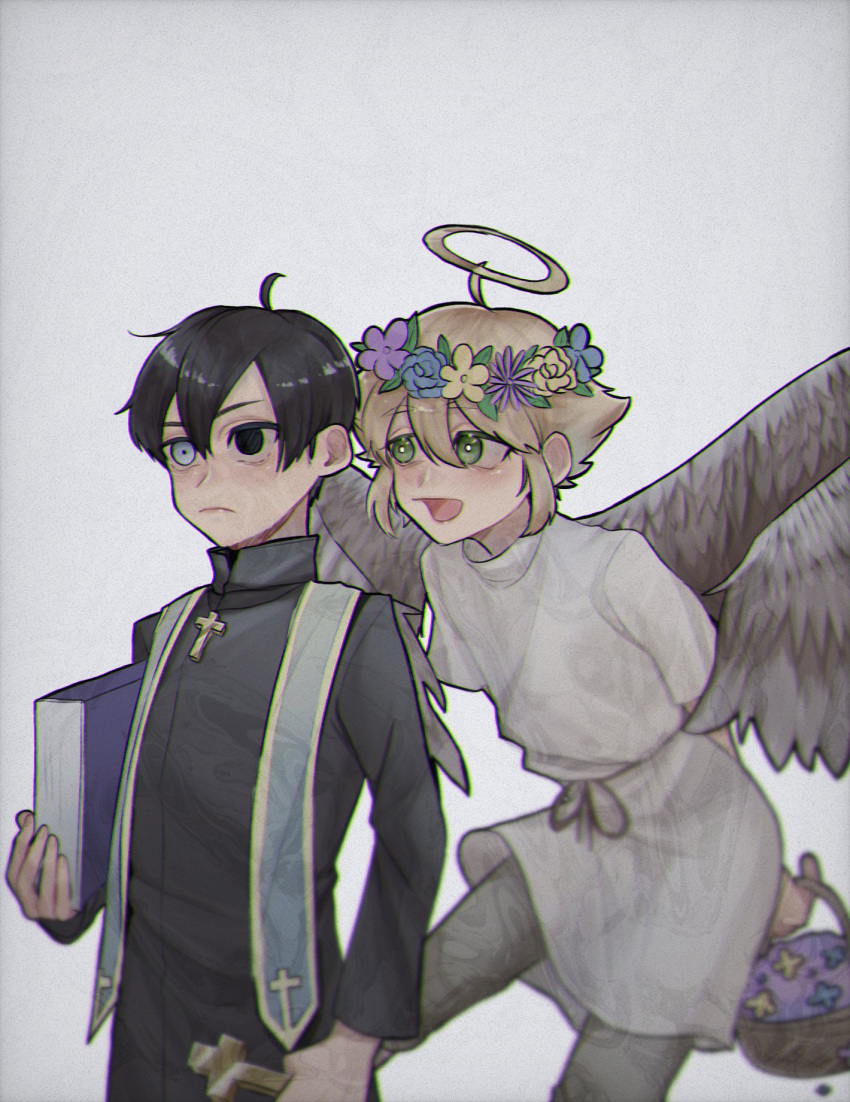 Safebooru - 2boys :d ahoge alternate costume angel angel wings arms ...