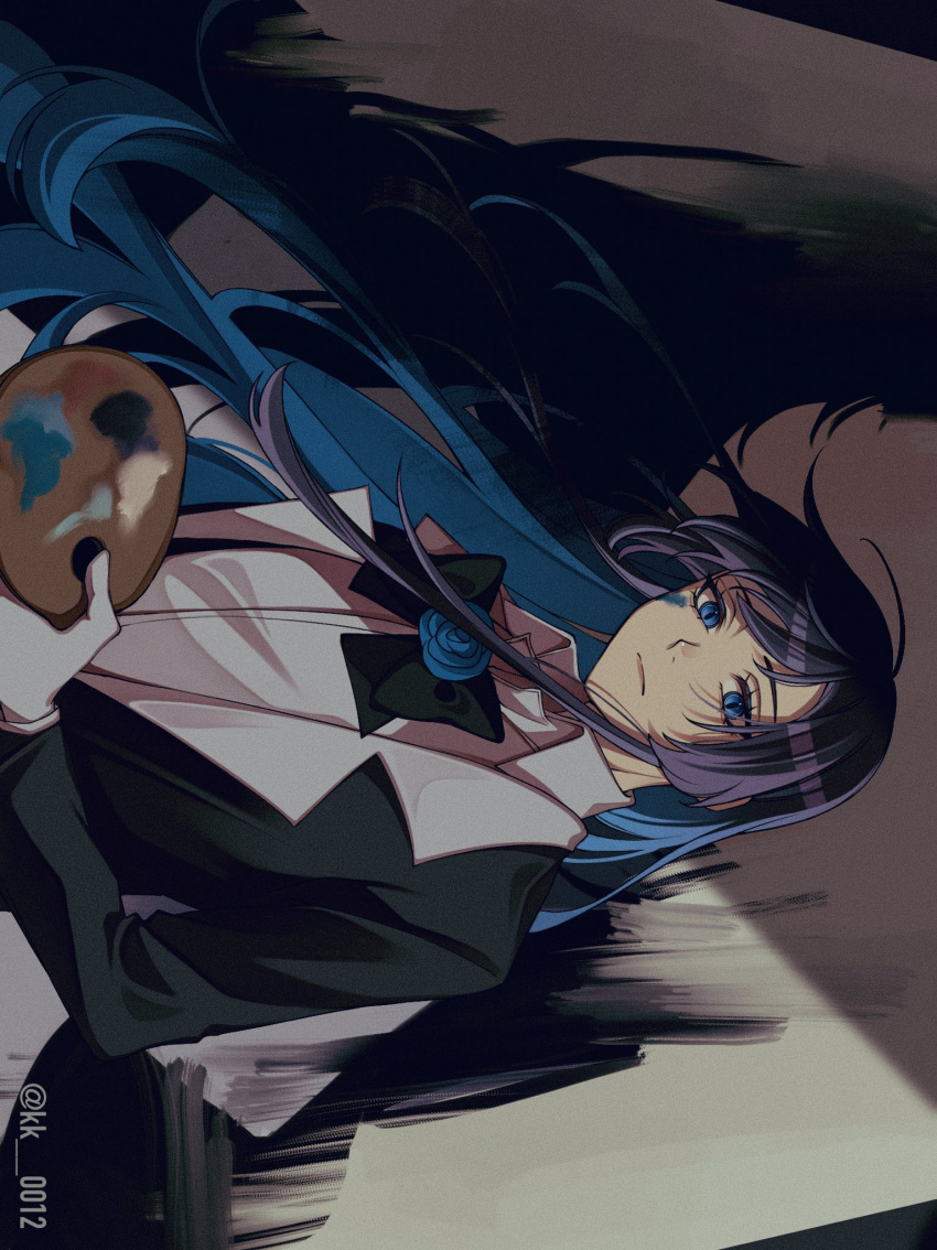 Safebooru - 1girl ado (utaite) black coat blue eyes blue hair chando (ado) closed mouth coat ...