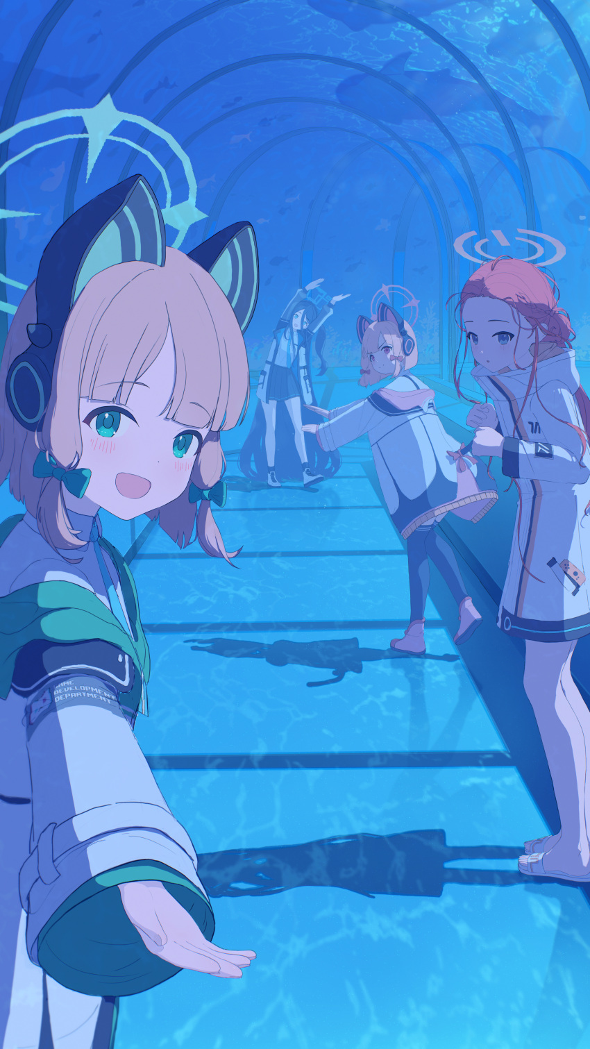 Safebooru - 4girls :d absurdly long hair absurdres animal ear headphones animal ear hood animal ...