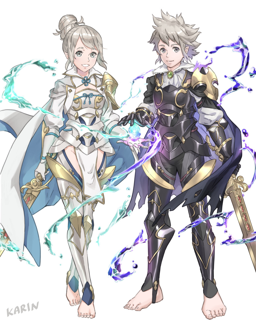 Safebooru - 1boy 1girl absurdres armor black armor blue cape breasts cape closed mouth cosplay ...