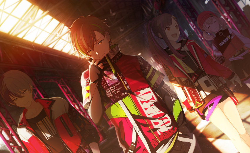 Safebooru - 2boys 2girls aoyagi touya azusawa kohane beanie black hair black shirt blonde hair ...