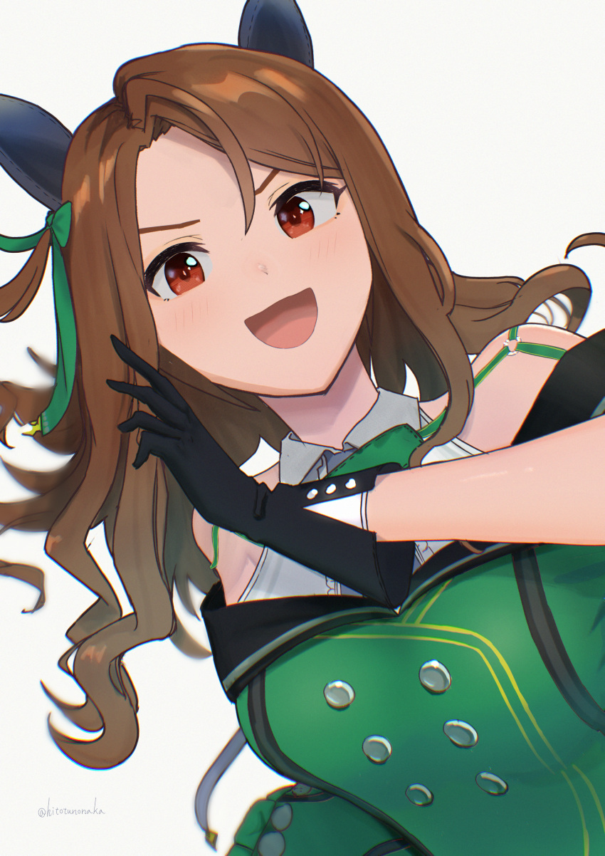 Safebooru - 1girl absurdres animal ears black gloves breasts brown hair dress ear covers gloves ...