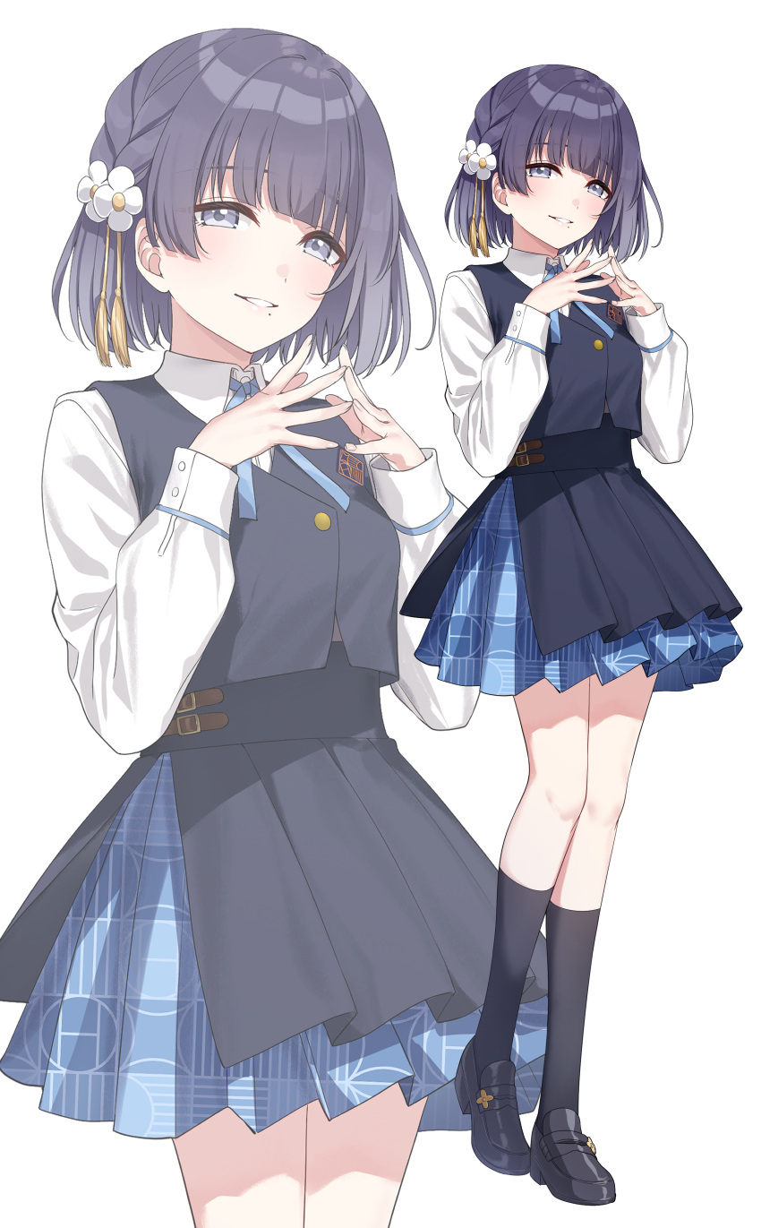 Safebooru - 1girl absurdres black overskirt black shoes black socks black vest blue hair blue ...