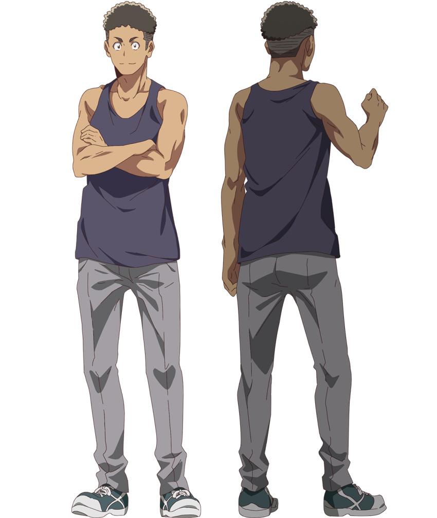 Safebooru - 1boy anime coloring back bare shoulders black tank top ...