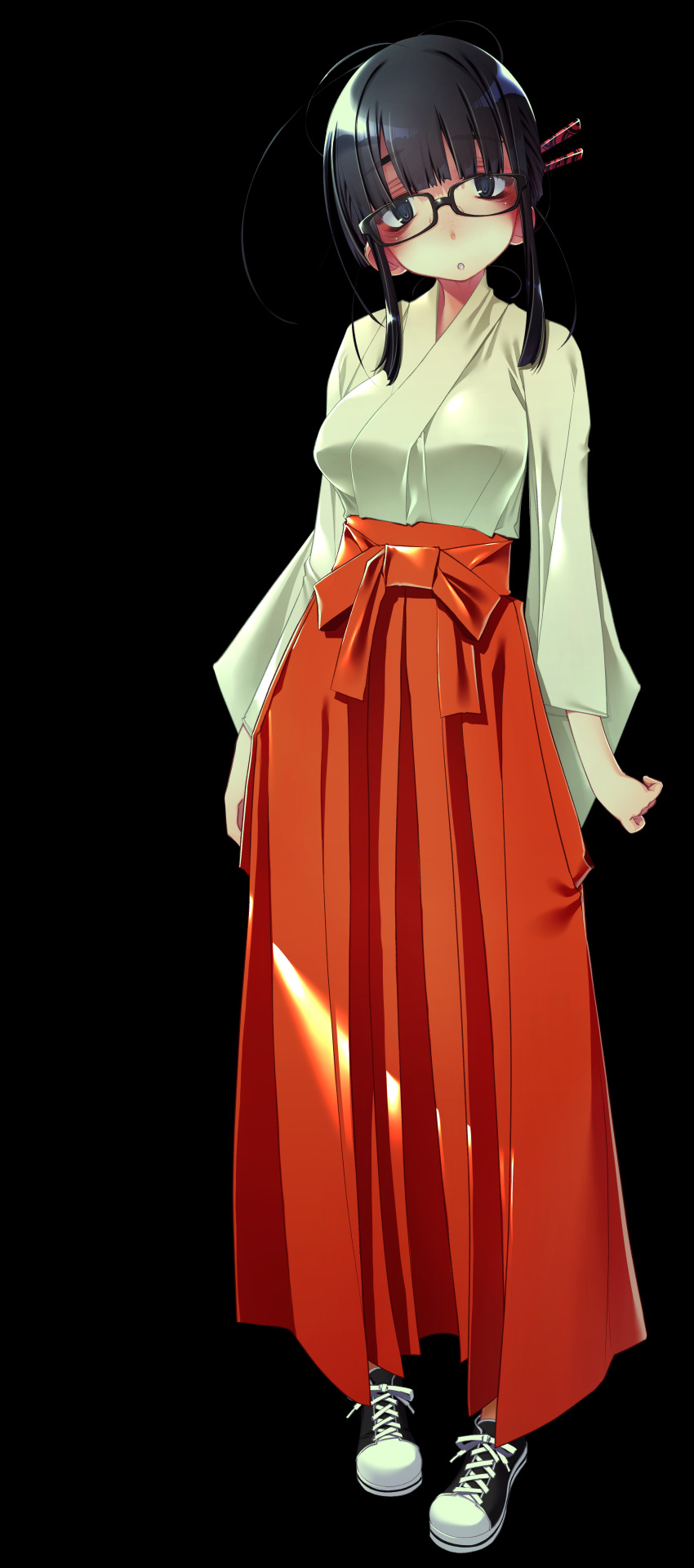 Safebooru - 1girl absurdres bags under eyes black eyes black hair full body glasses highres ...