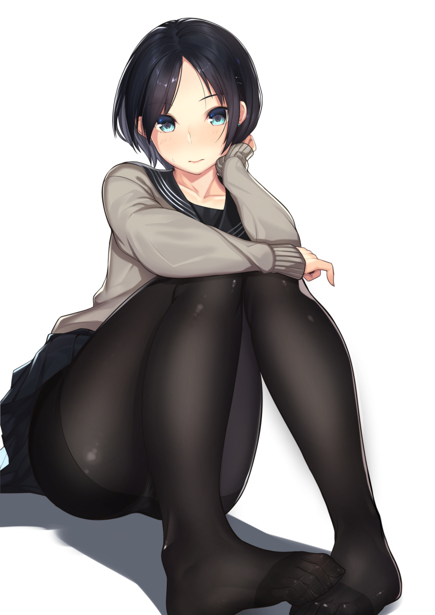 Safebooru - 1girl 3: bangs black hair black legwear black serafuku black skirt blue eyes blush ...