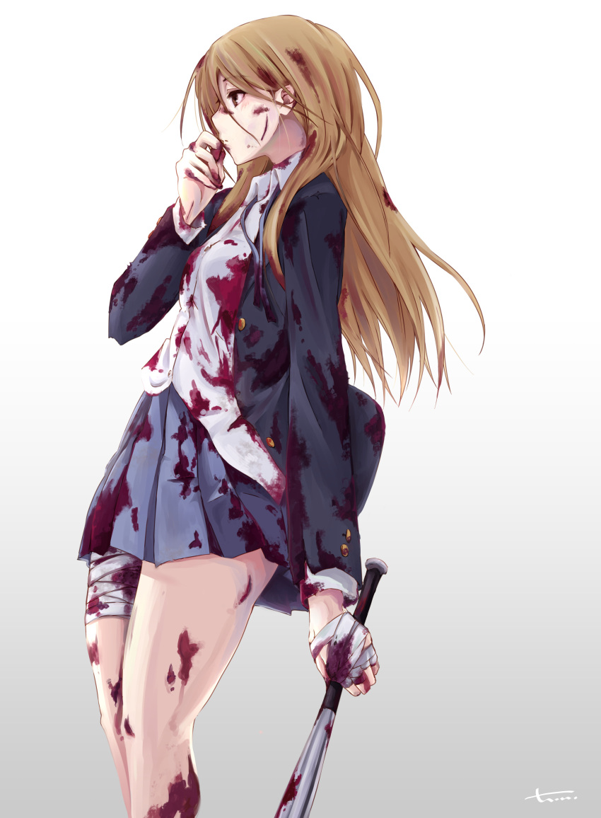 Safebooru - 1girl absurdres bandage bandaged hands bandaged leg baseball bat blazer blood blood ...
