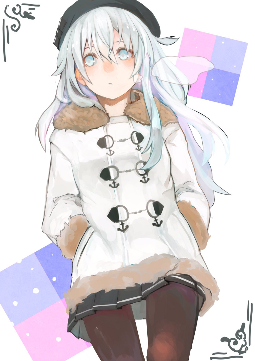 Safebooru - 1girl bangs beret black legwear black skirt blue eyes blush ...