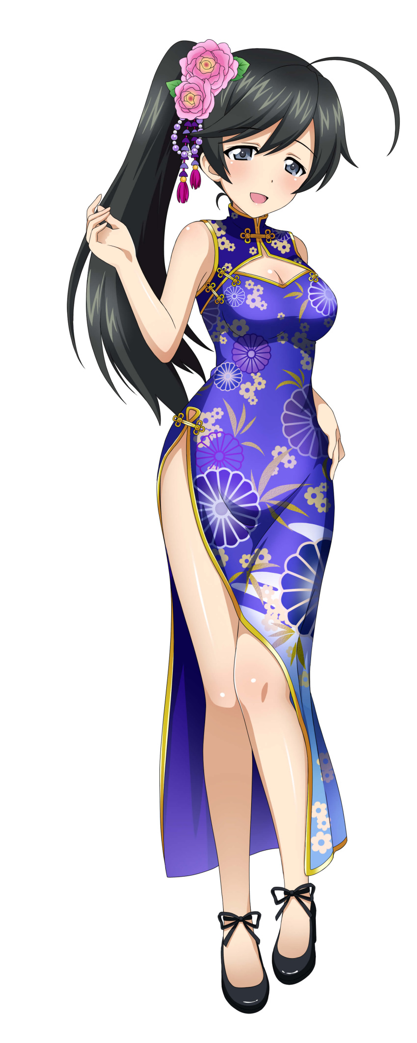 Safebooru - 10s 1girl absurdres ahoge black eyes black hair china dress chinese clothes cleavage ...