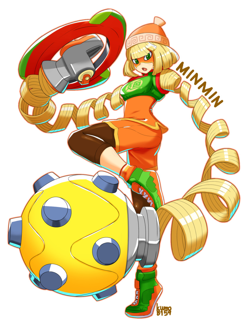Safebooru - 1girl arms (game) artist name bangs beanie bike shorts blonde hair chinese clothes ...