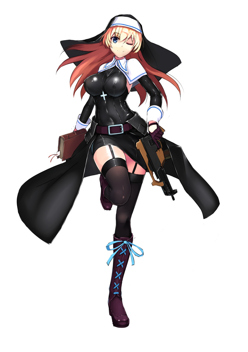 Safebooru - 1girl ;) absurdres bangs belt belt buckle black legwear black skirt blonde hair blue ...