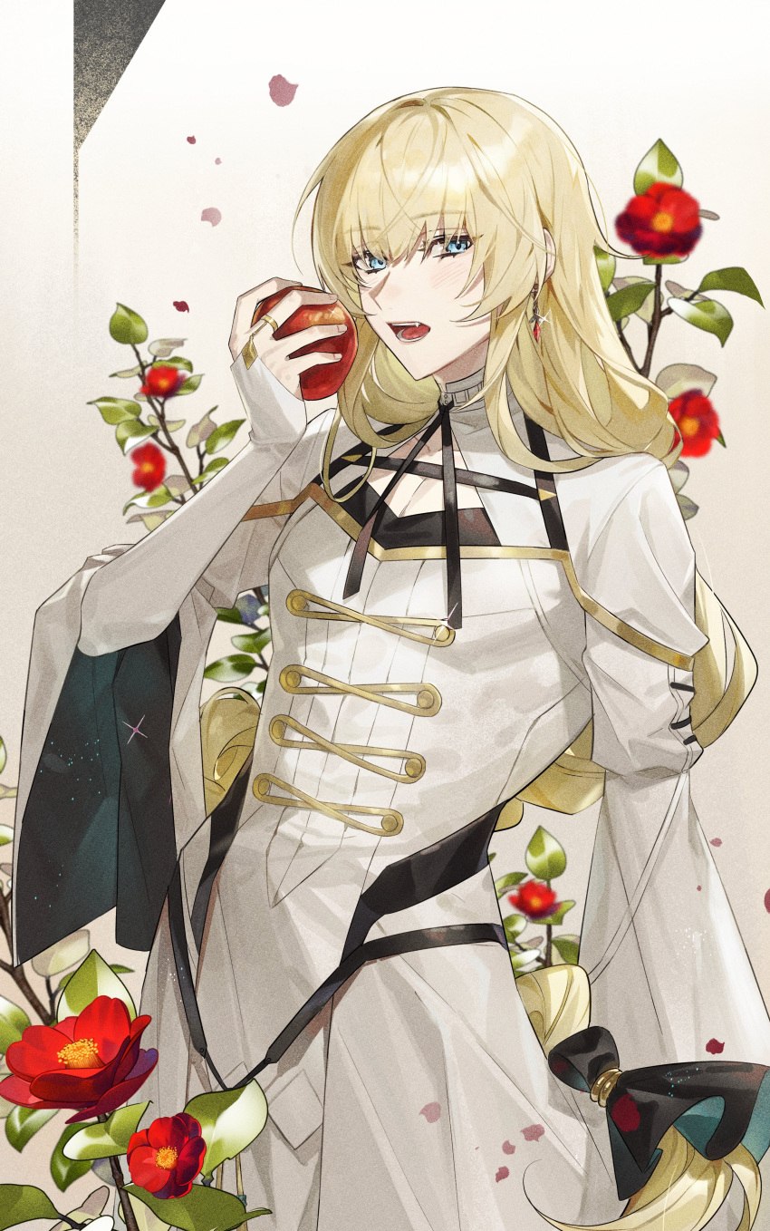 Safebooru - 1boy absurdres androgynous apple blonde hair blue eyes bon ...