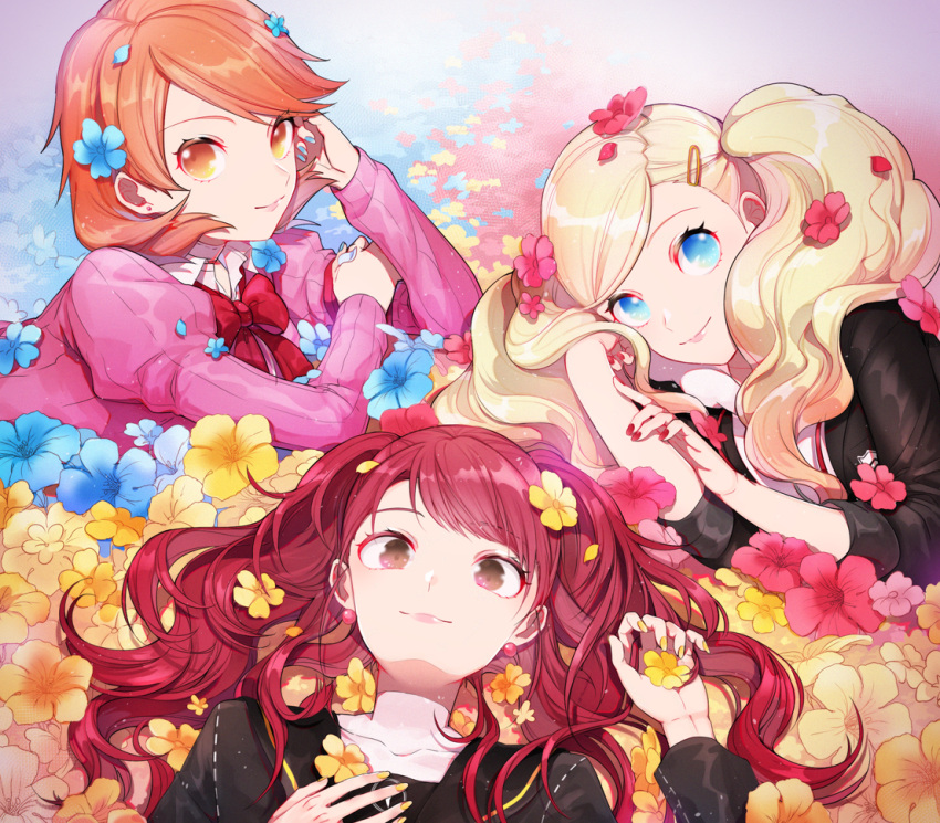Safebooru - 3girls atlus blonde hair blue eyes blue nails bow bowtie ...