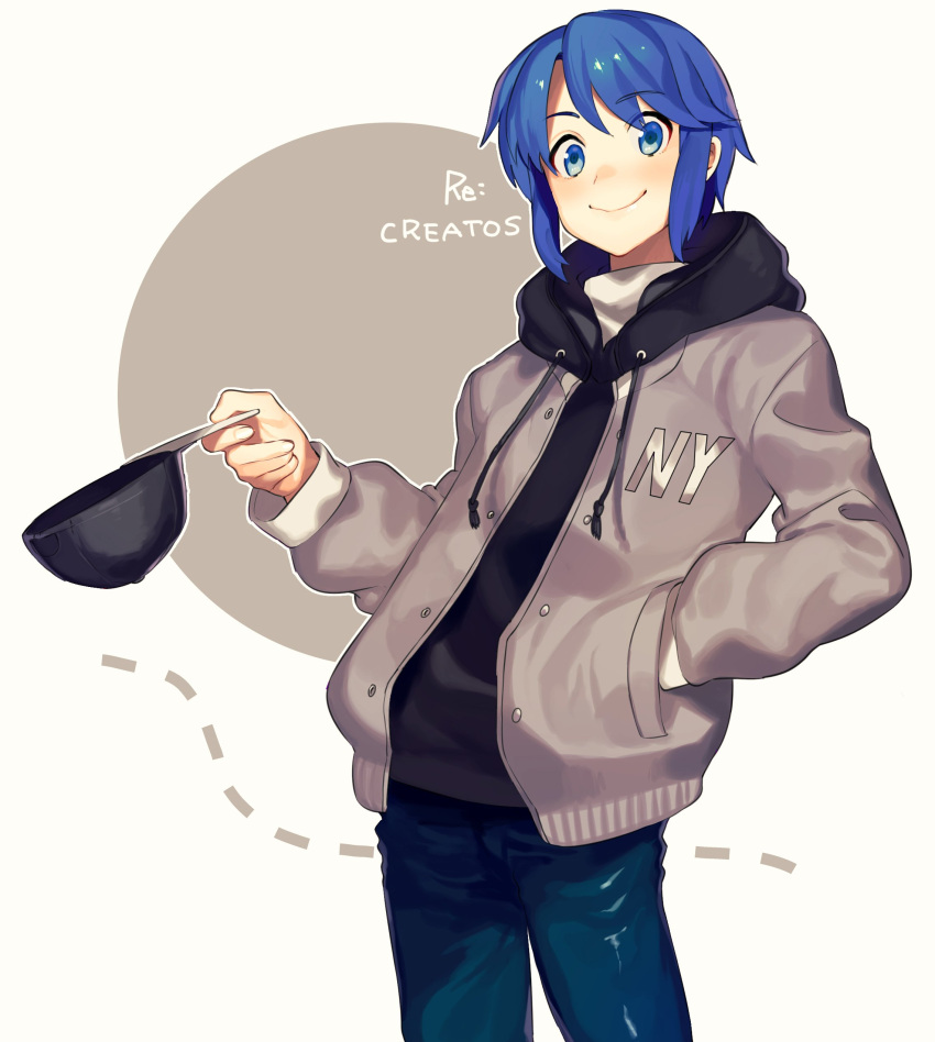 Safebooru - 1boy absurdres amanekuu baseball cap blue eyes blue hair casual hat highres hood ...