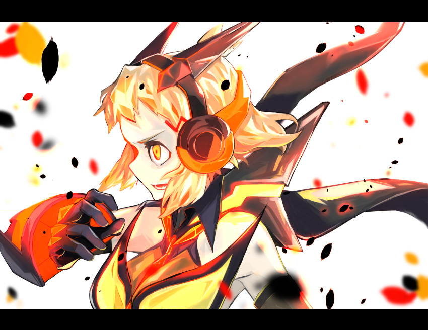 Safebooru - 1girl absurdres bare shoulders brown hair gauntlets headset ...