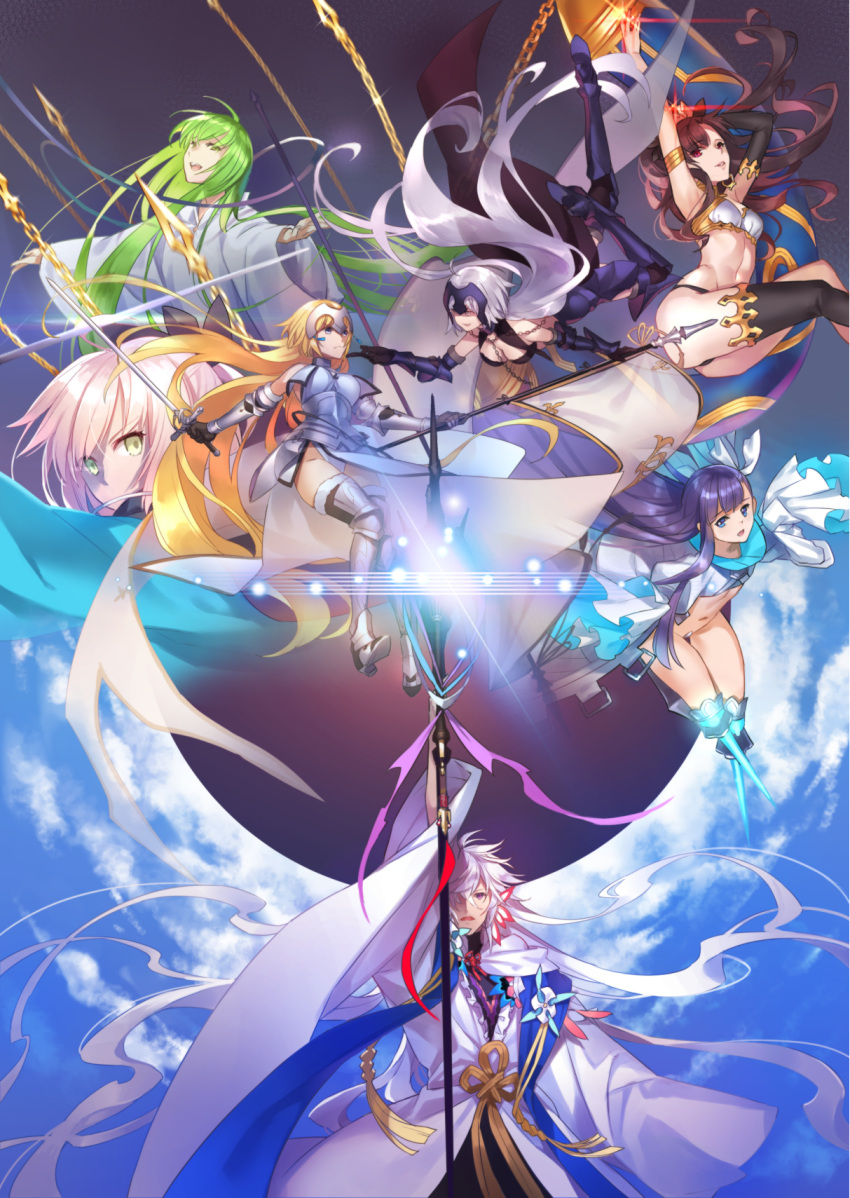 Safebooru - 2boys 5girls armband armor armored boots armpits arms up ...