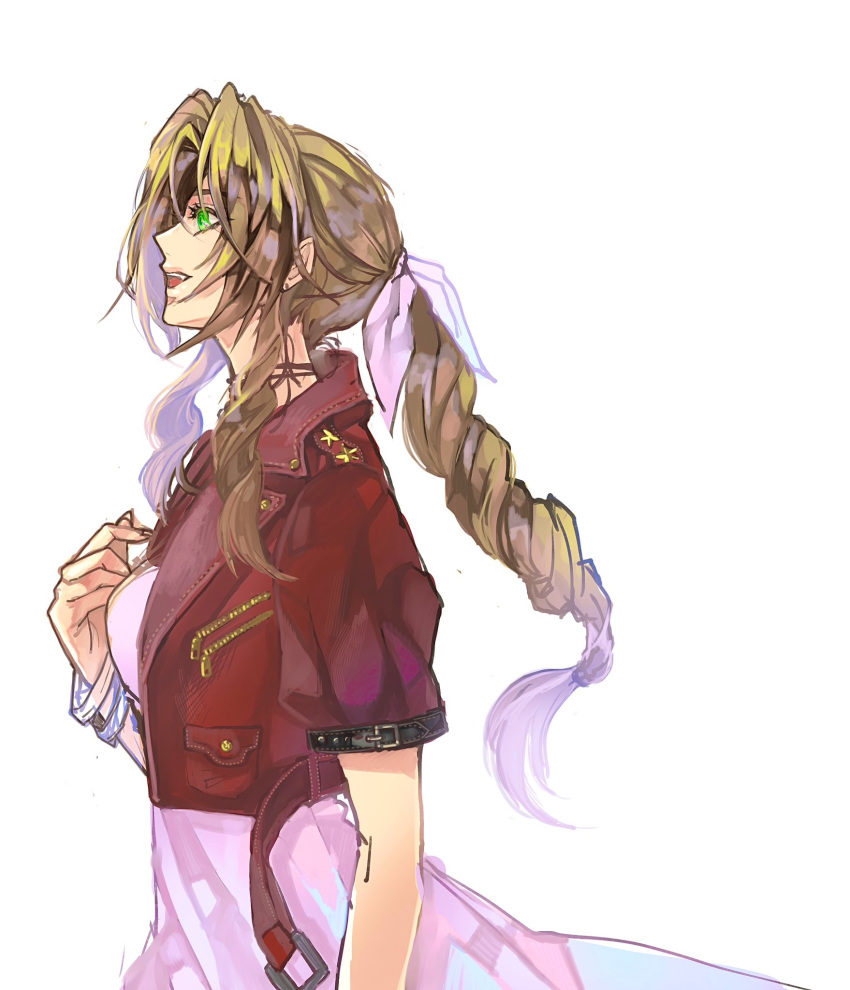 Safebooru - 1girl aerith gainsborough bangle bracelet braid braided ponytail breasts brown hair ...