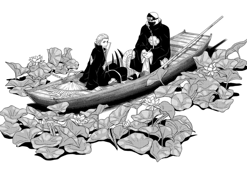 Safebooru - 2boys akatsuki uniform boat greyscale hidan (naruto ...