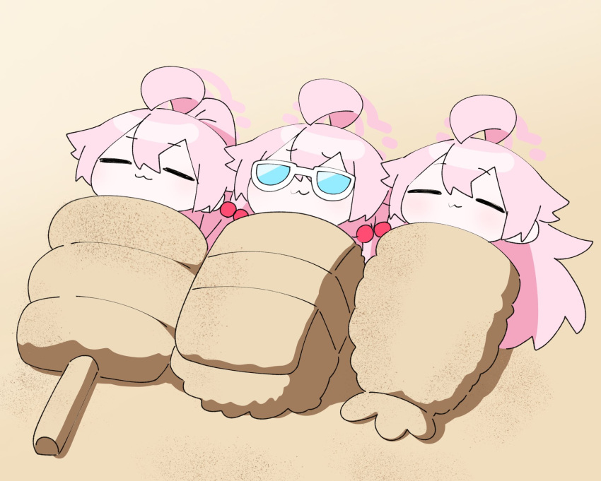 Safebooru - 3girls :3 = = ahoge beach blue-tinted eyewear blue archive buried in sculpted sand ...