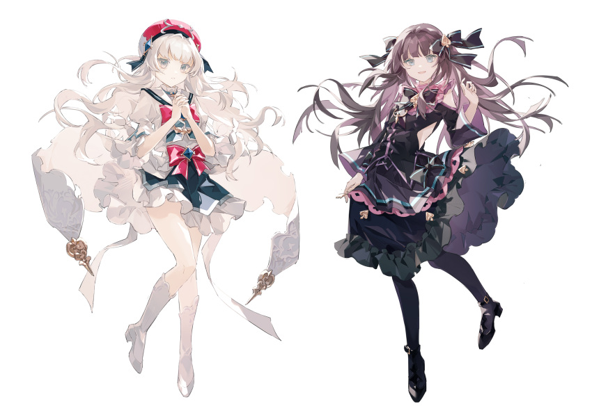 Safebooru - 2girls :d arcaea black hair black pantyhose black shirt ...