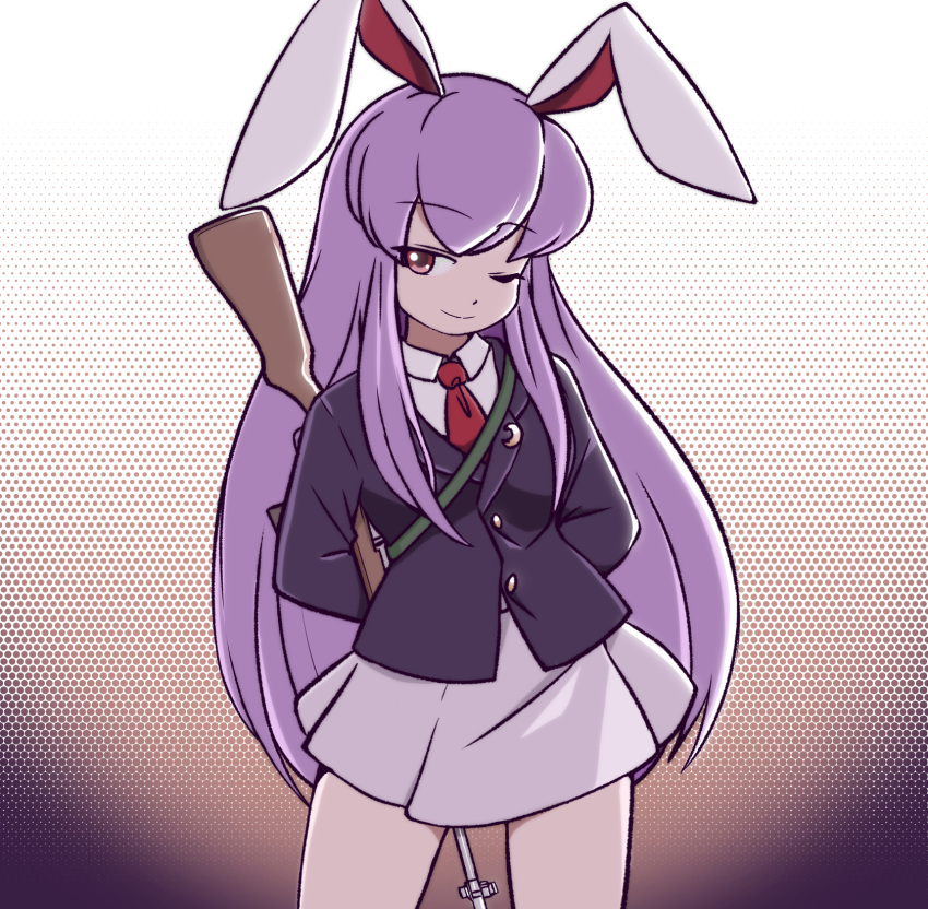 Safebooru - 1girl animal ears arms behind back bilingual commentary black jacket blazer breasts ...