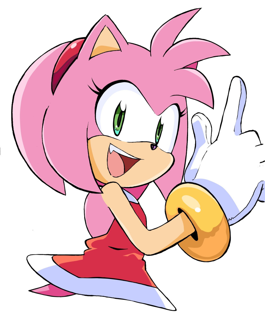 Safebooru - 1girl :d amy rose dress fang from side furry furry female gloves green eyes hairband ...