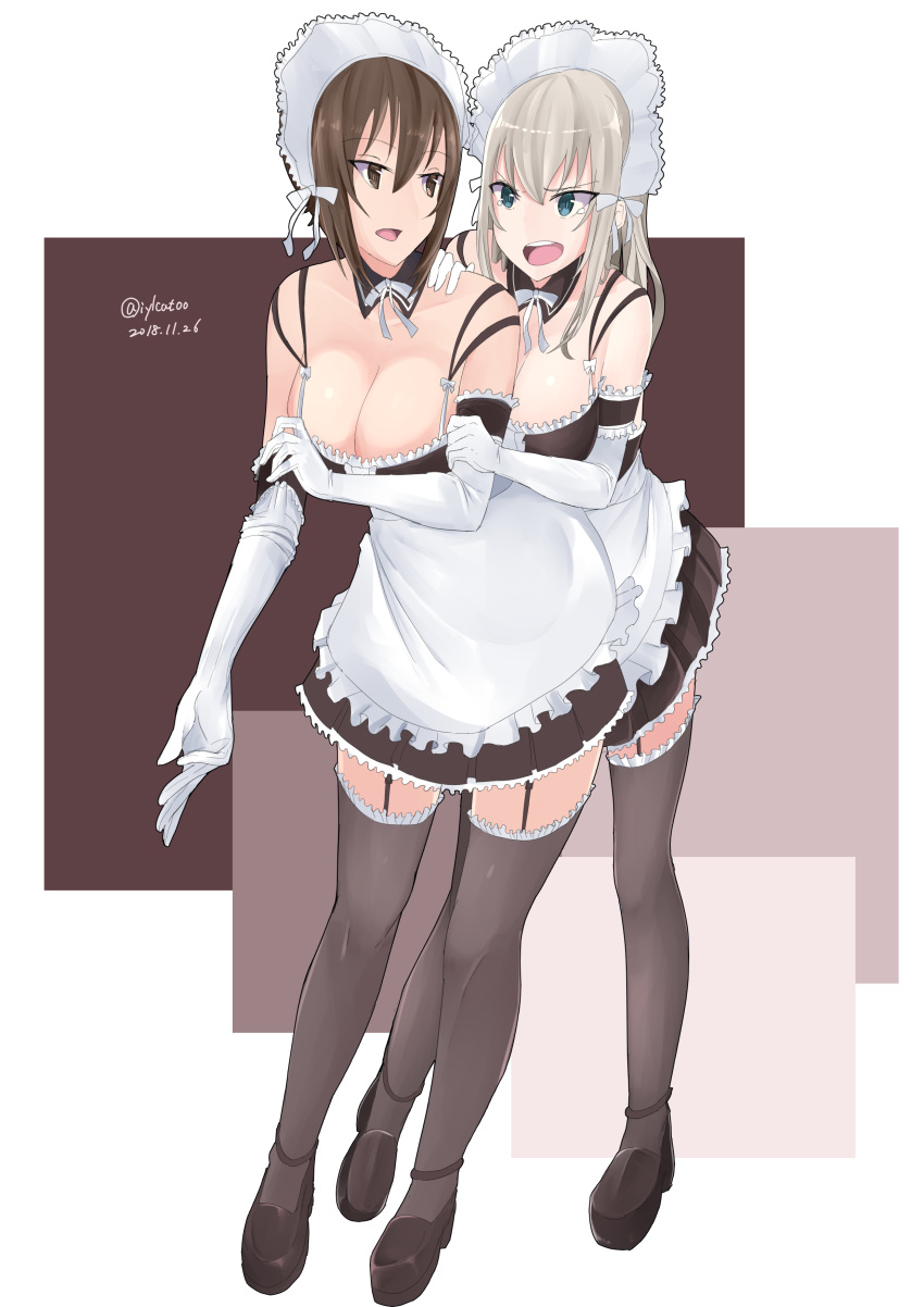 Safebooru - 2girls absurdres alternate costume apron bare shoulders black dress black shoes ...