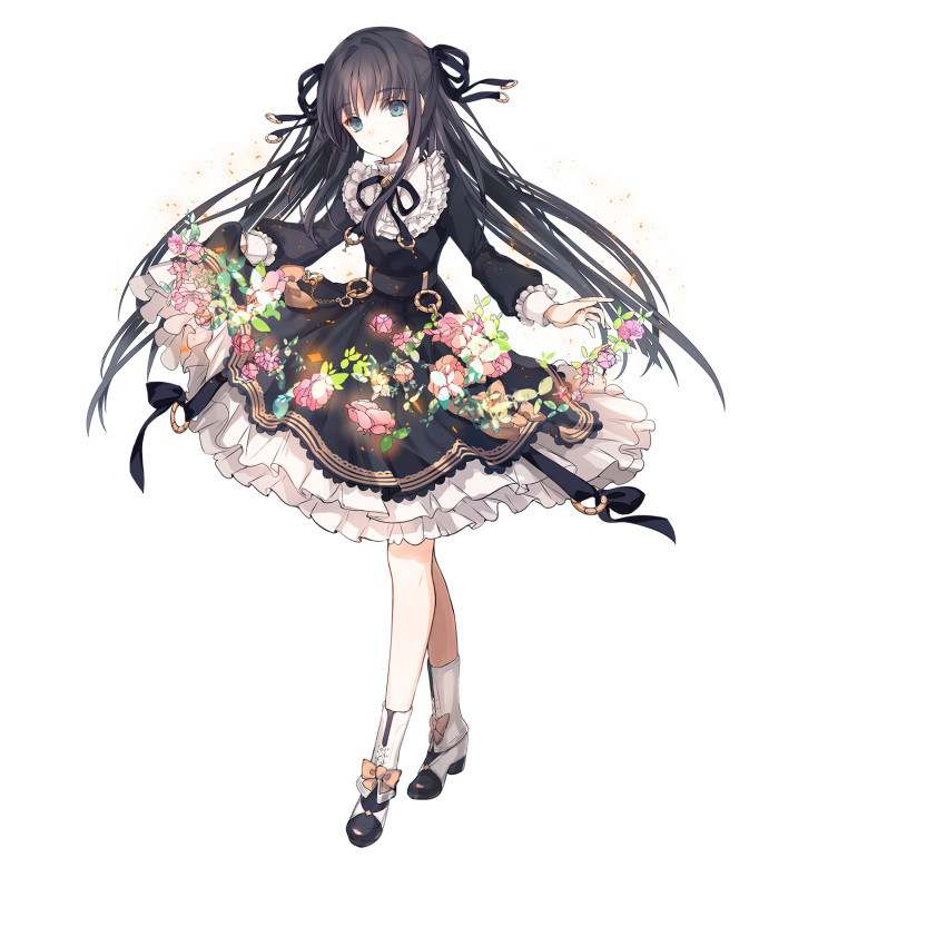 Safebooru - 1girl arcaea black dress black hair black ribbon black shoes cierra (ra-bit) dress ...