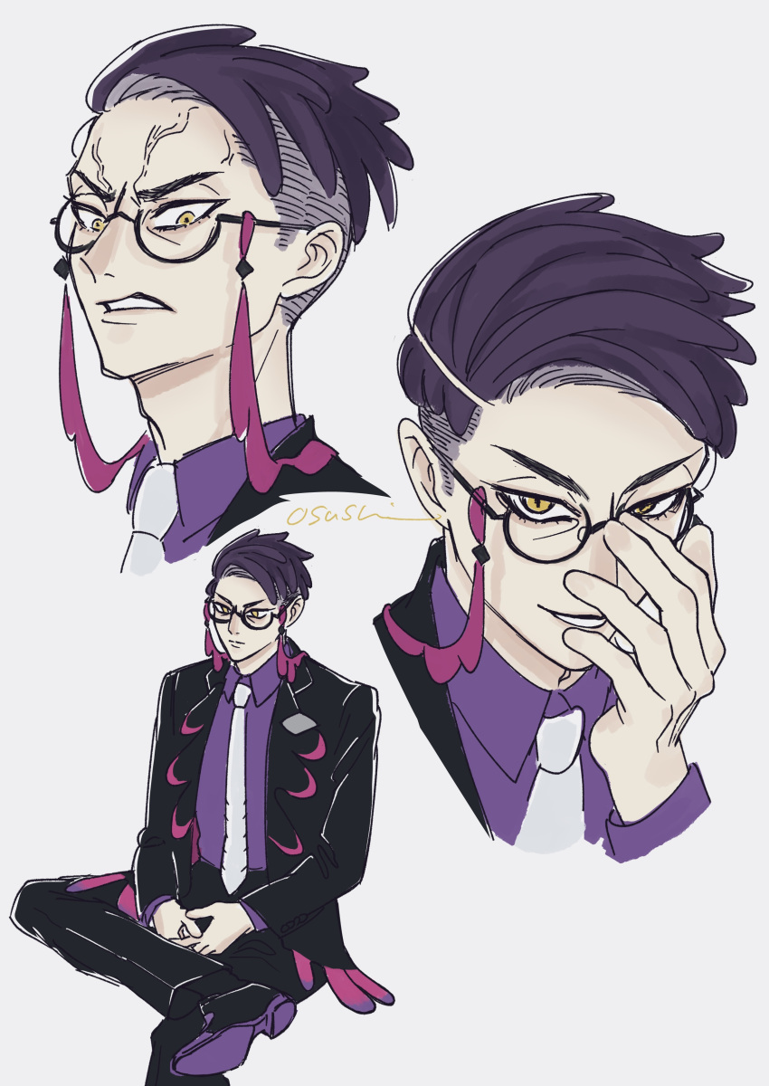 Safebooru - 1boy absurdres angry black-framed eyewear black hair black ...