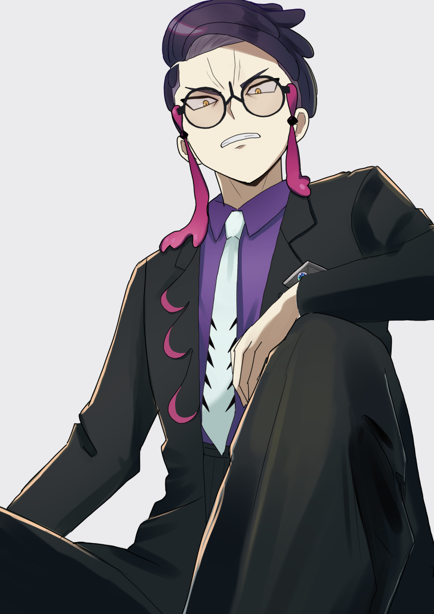 Safebooru - 1boy absurdres angry black-framed eyewear black hair black ...