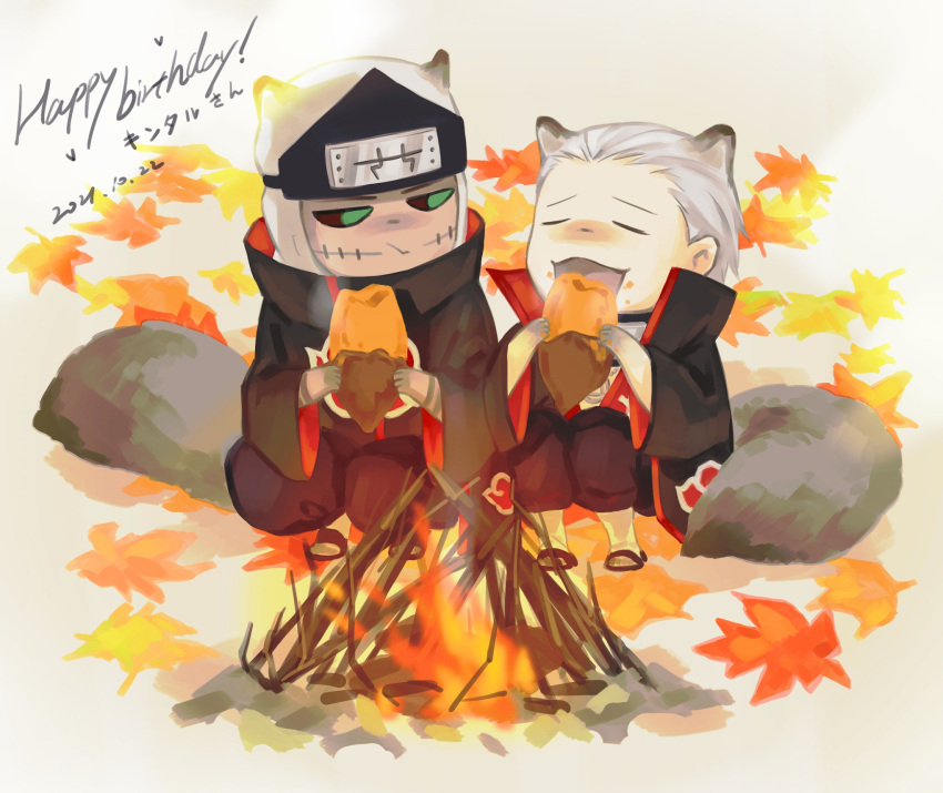 Safebooru - 2boys akatsuki uniform animal ears campfire closed eyes ...