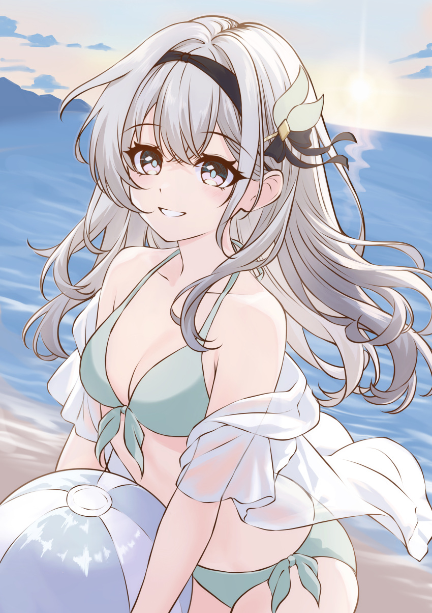 Safebooru - 1girl absurdres alternate costume ball beachball bikini black hairband blush breasts ...