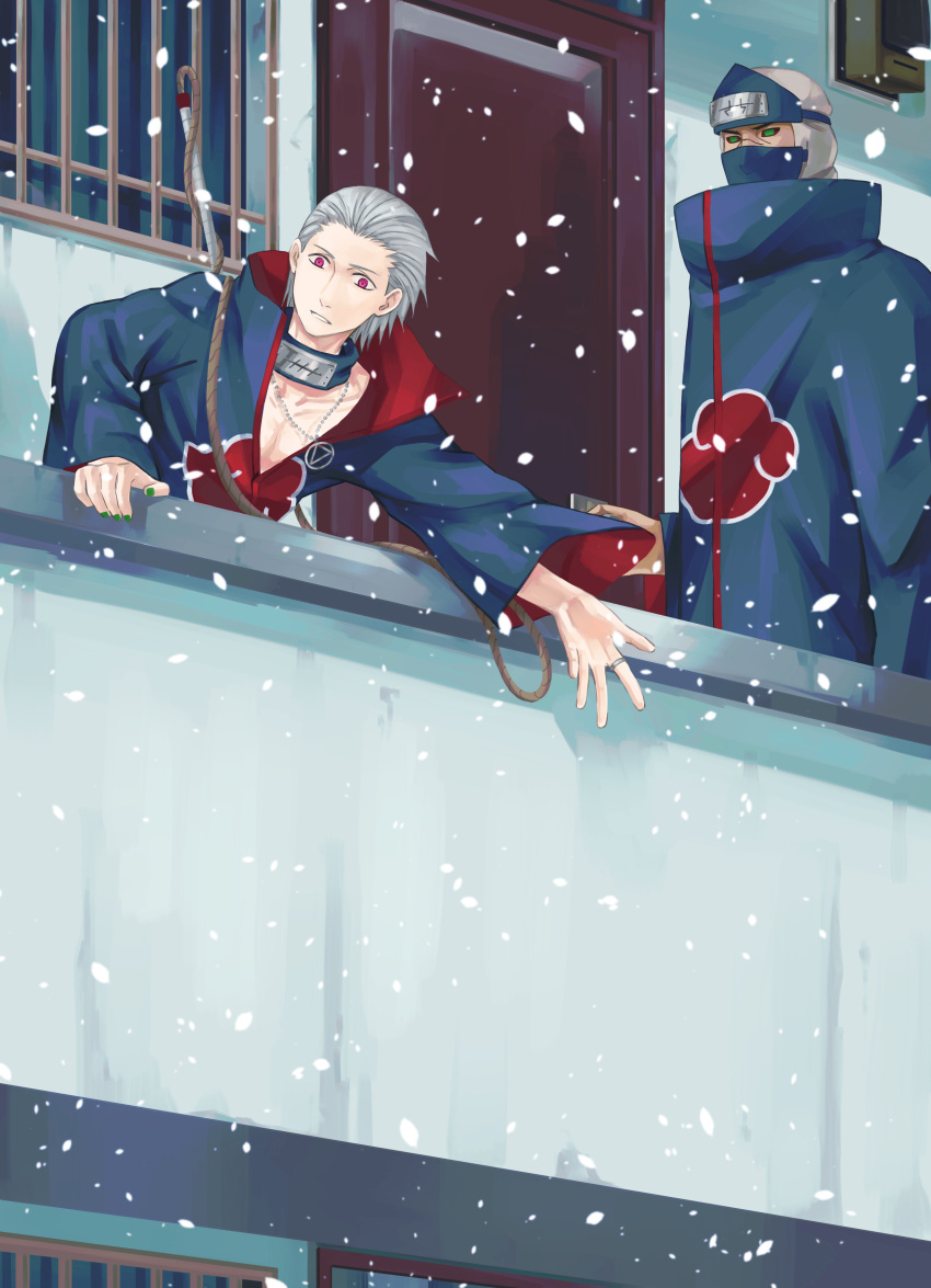Safebooru - 2boys absurdres akatsuki uniform door forehead protector ...