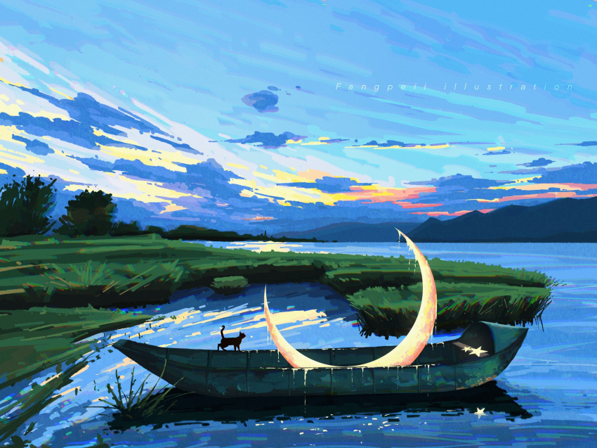 Safebooru Artist Name Blue Clouds Blue Sky Boat Cat Chinese 8270