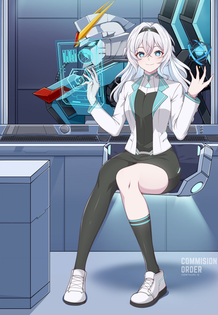 Safebooru - 1girl artist name asymmetrical legwear blue eyes centauri-d commission full body ...