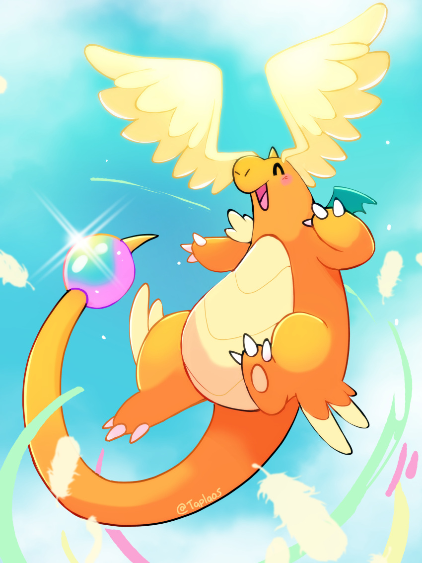 Safebooru - :d ^ ^ absurdres blue sky claws closed eyes day dragonite ...